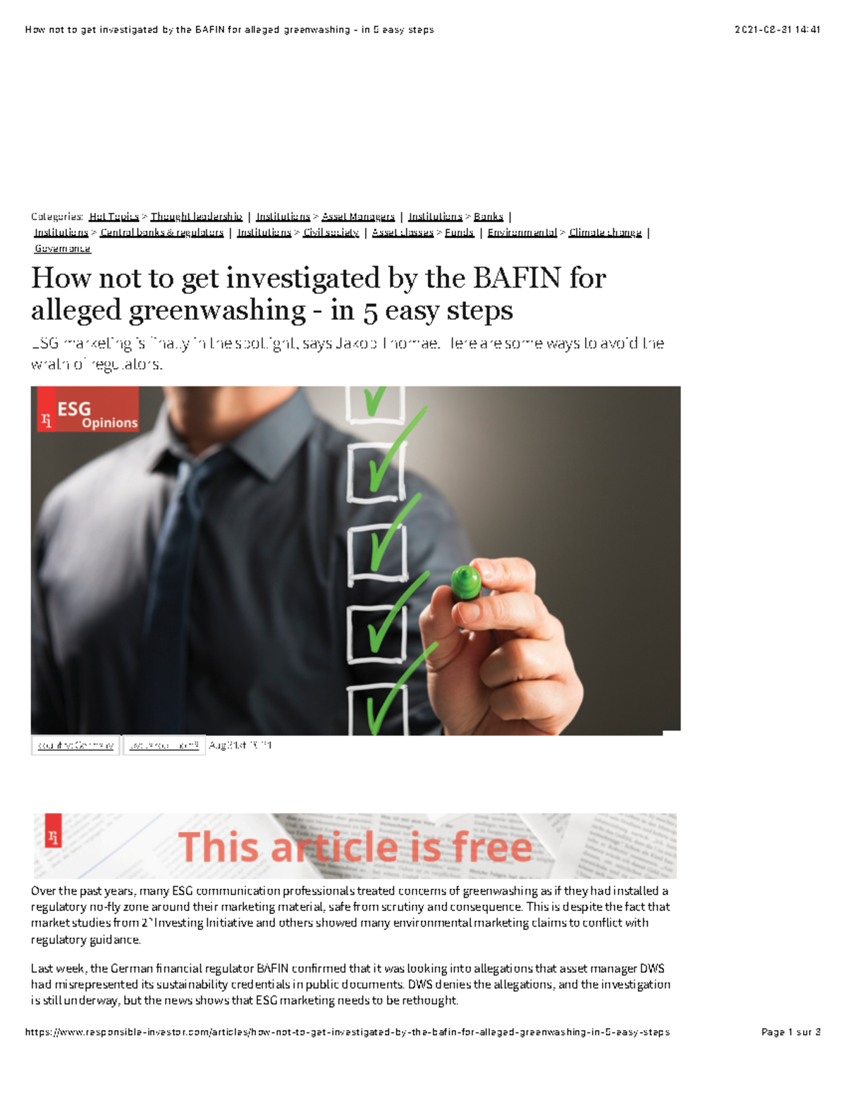 How not to get investigated by the Bafin for alleged greenwashing - in ...