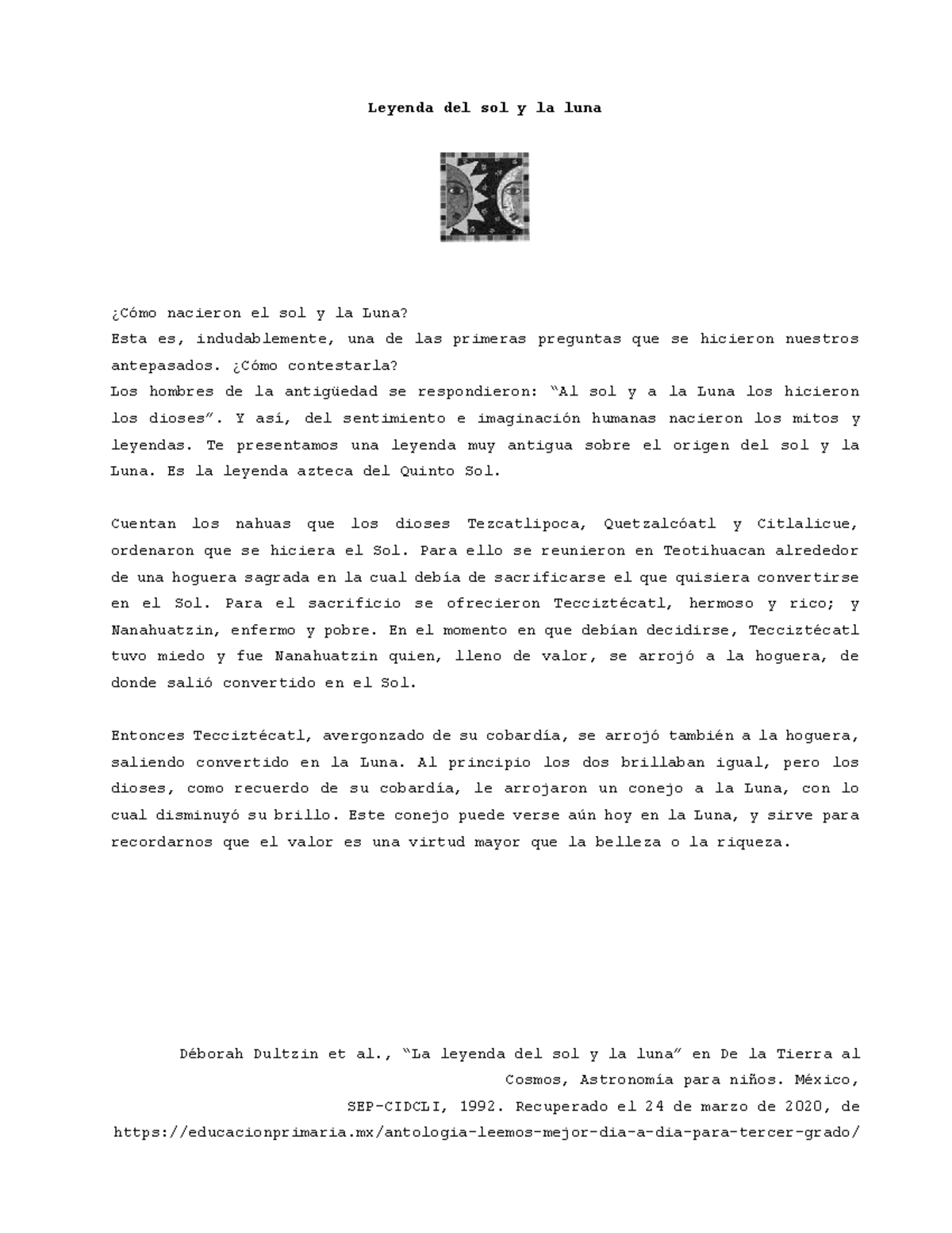 Sol y luna - Textos para la comprension lectora - Leyenda del sol y la ...