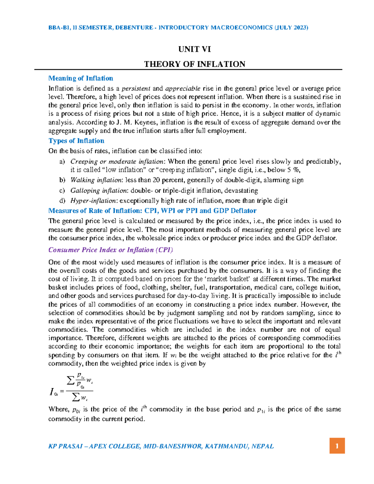 Inflation - UNIT VI THEORY OF INFLATION Meaning of Inflation Inflation ...
