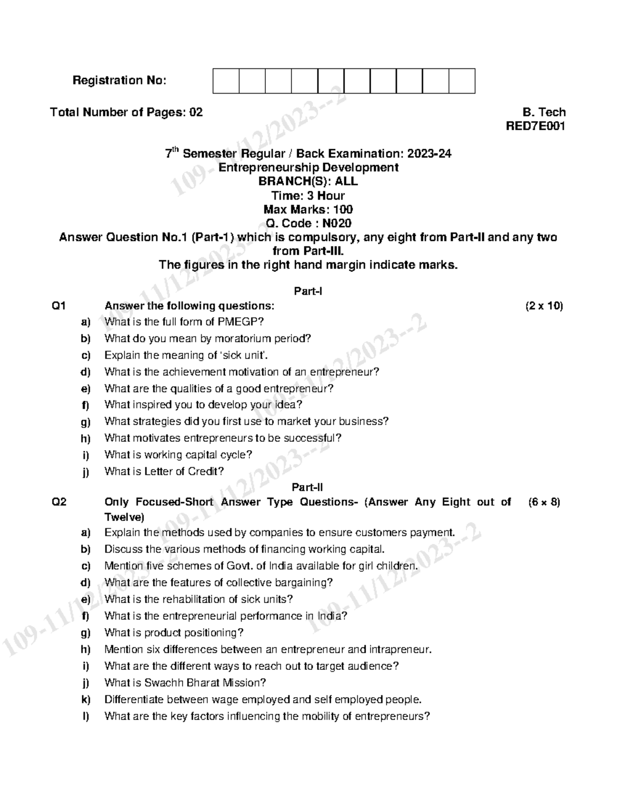 ED PYQs - go to the point - Registration No: Total Number of Pages: 02 B. Tech RED7E 7 th ...