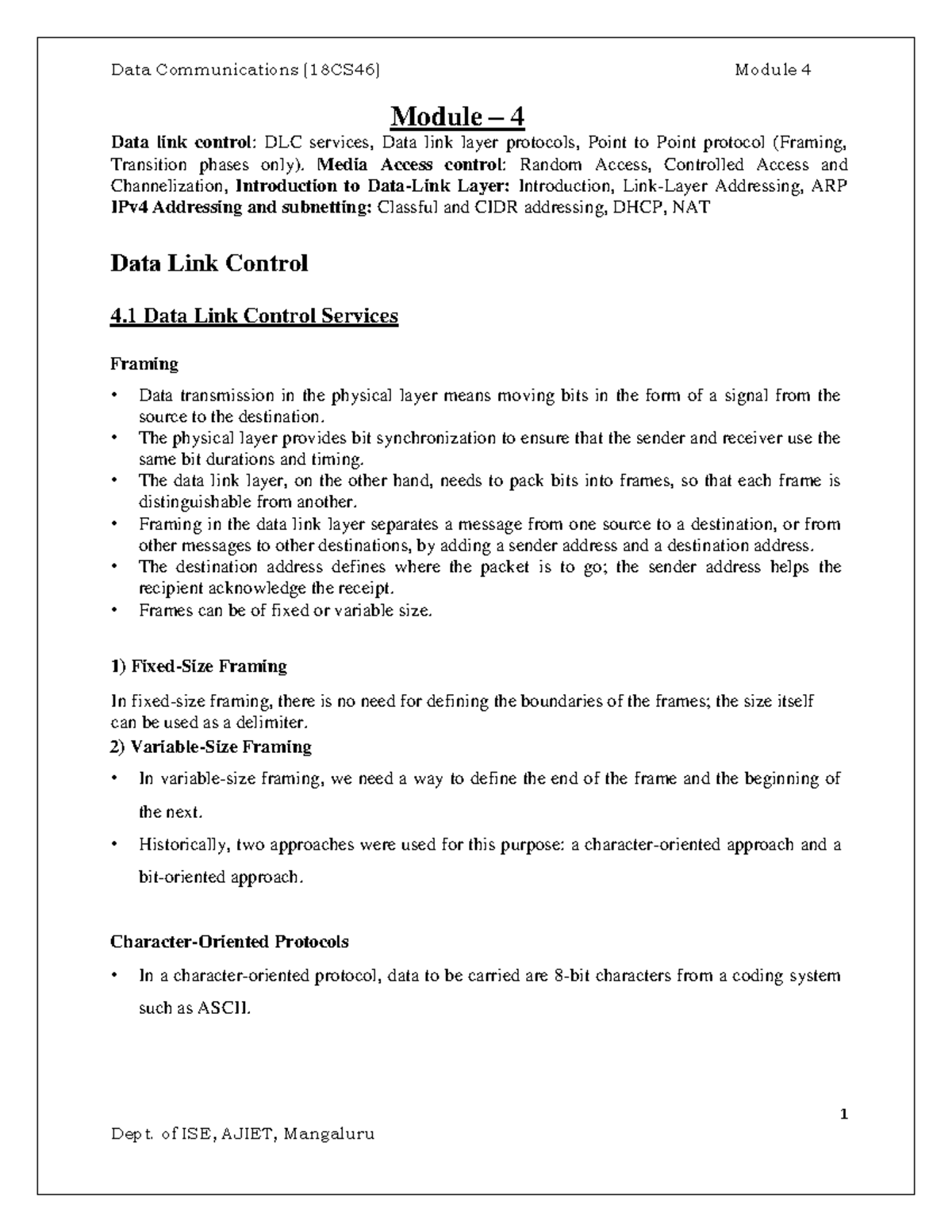 DC-Module 4 - Notes - 1 Module – 4 Data link control : DLC services ...