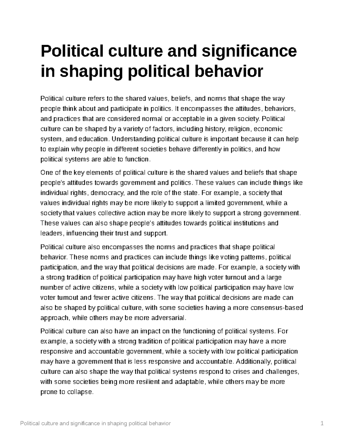 Political culture and significance in shaping political behavior - It ...
