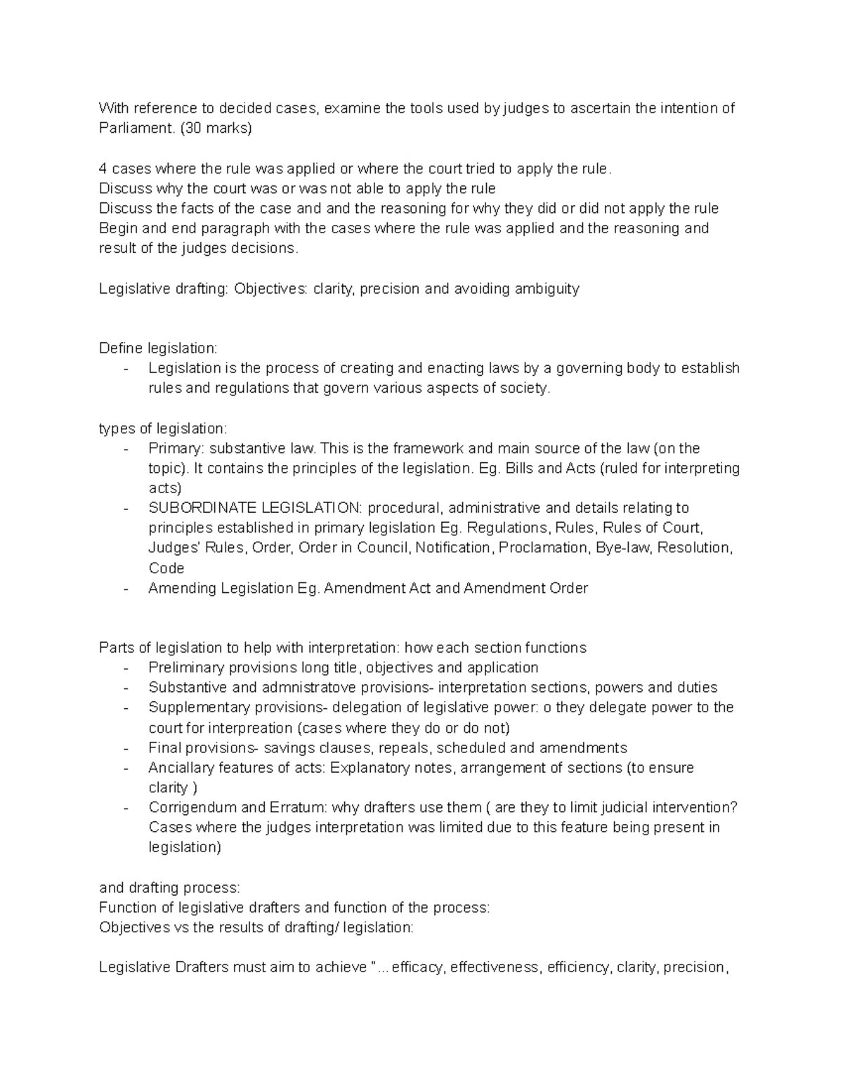 Legal Drafting Notes - With reference to decided cases, examine the ...