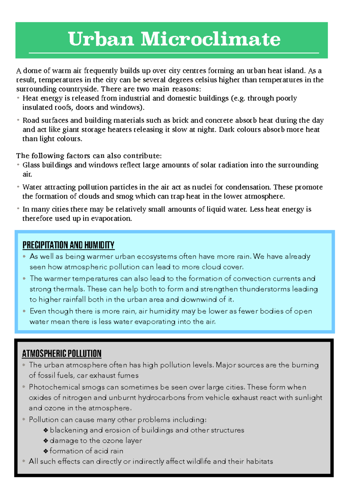 Revision Notes 13 - Urban Microclimate - A dome of warm air frequently ...