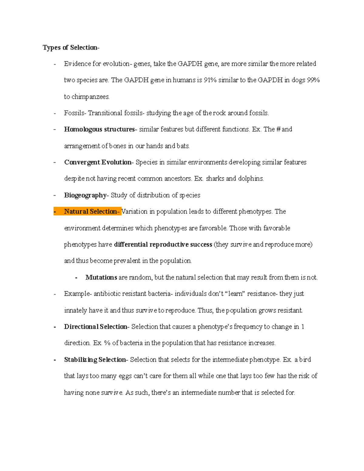 Types of Selection through Evolution - Types of Selection- Evidence for ...