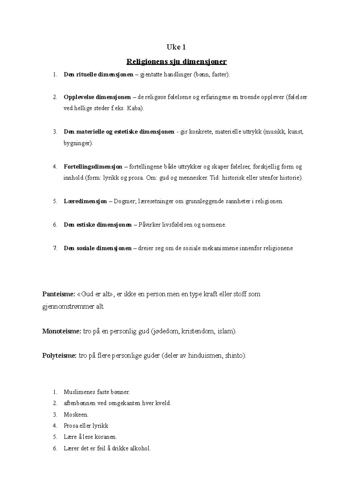 Uke 1 til 3 oppgaver - SDFGHJKL - Uke 1 Religionens sju dimensjoner Den ...