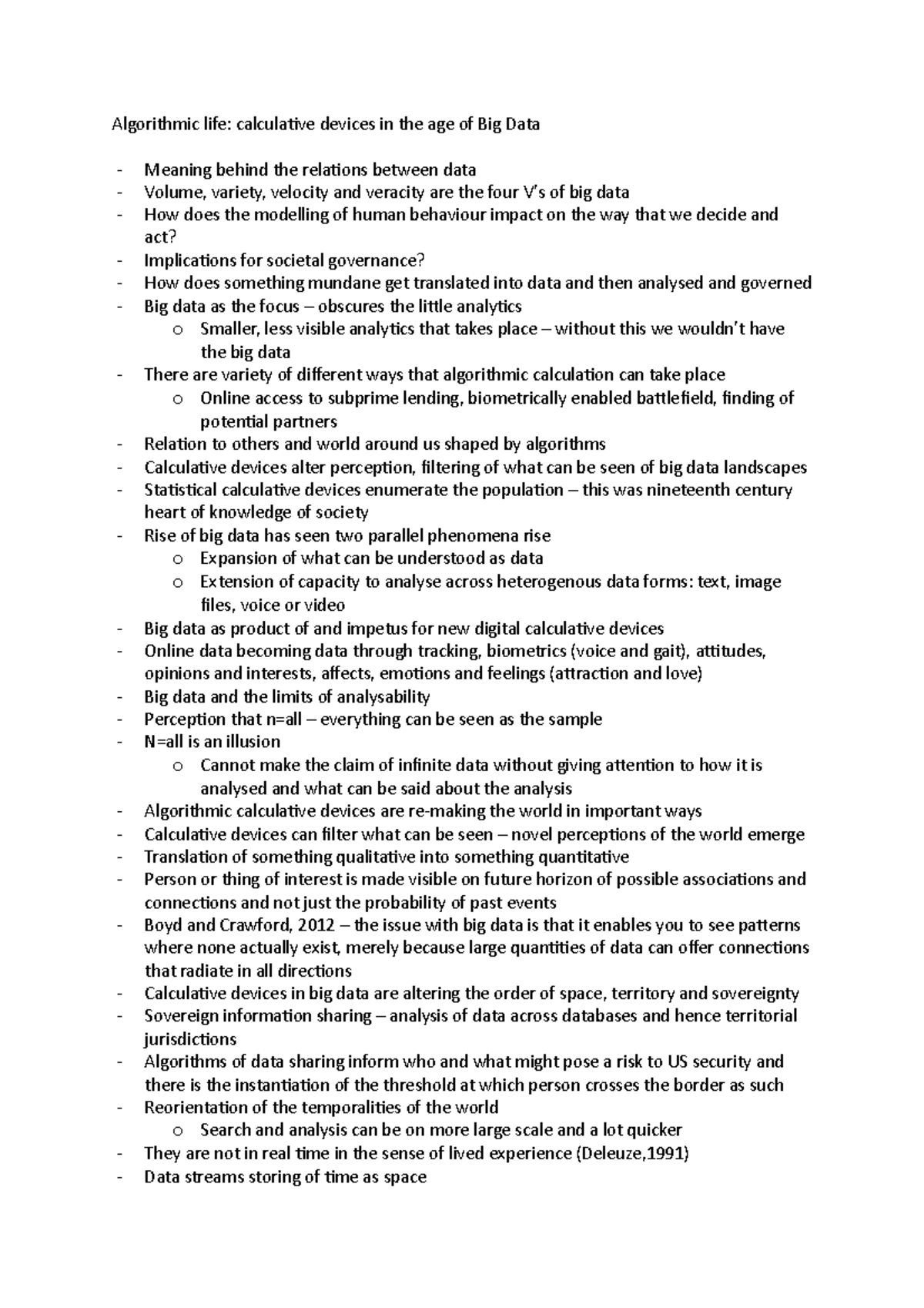 Algorithmic life- calculative devices in the age of big data - Studocu