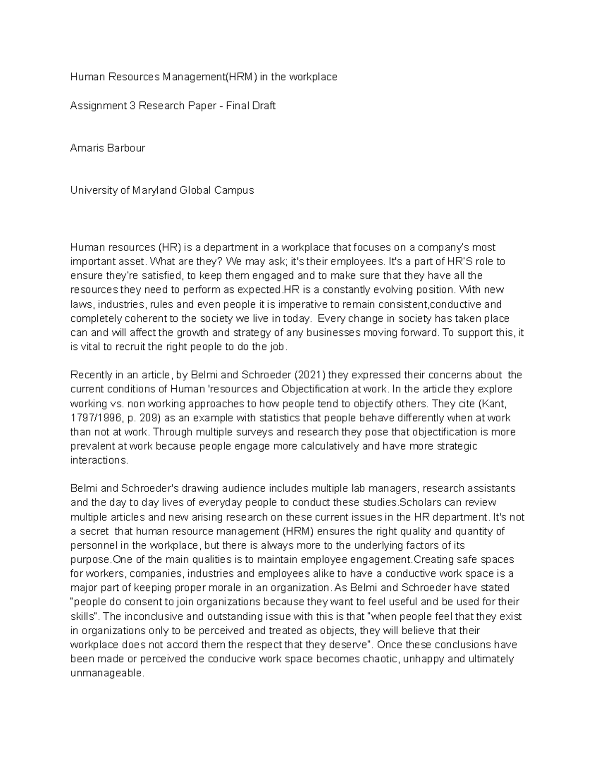 Assignment 3 Research Paper - final draft - Human Resources Management ...