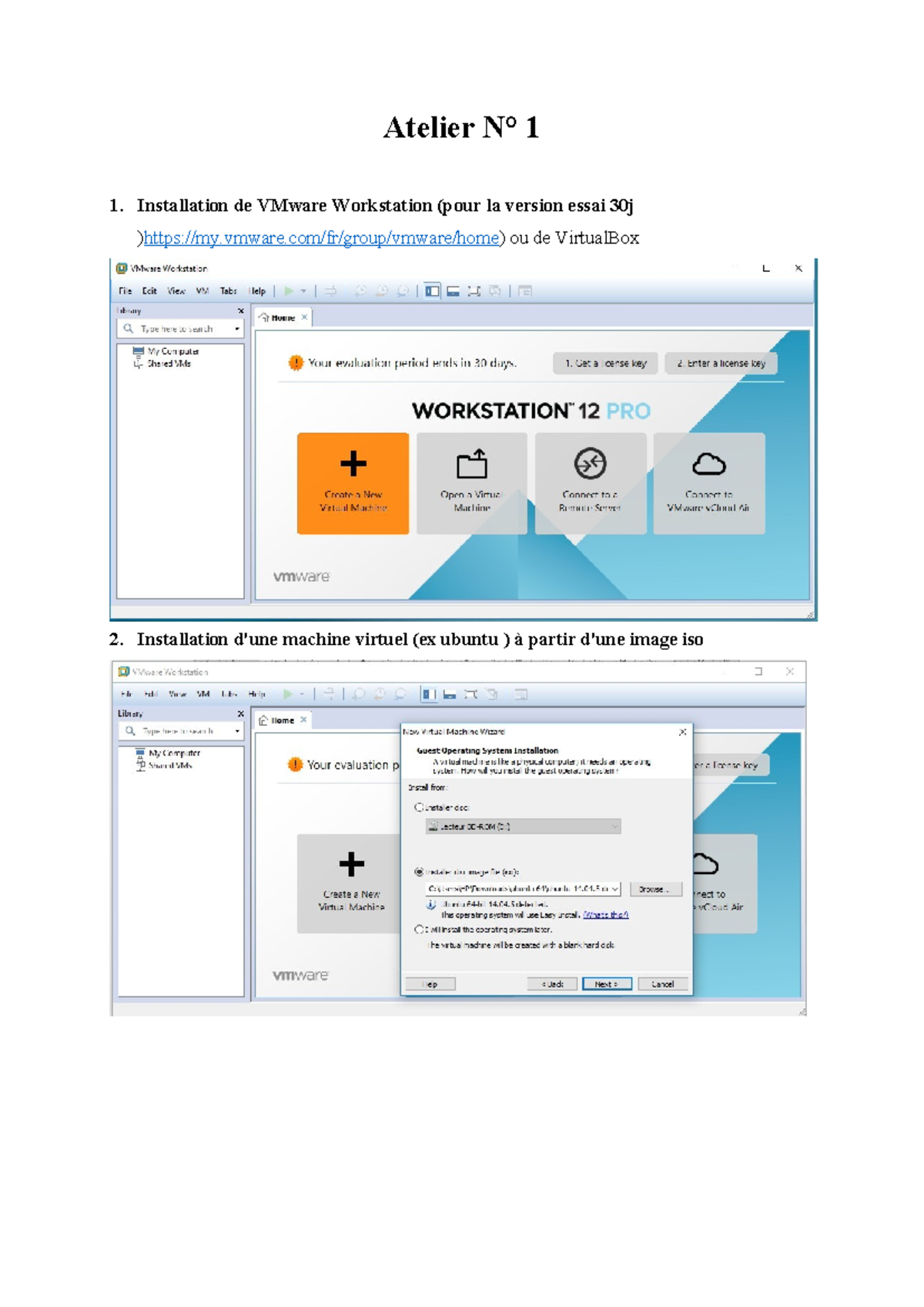 Atelier 1 - lecture note - Atelier N° 1 Installation de VMware ...