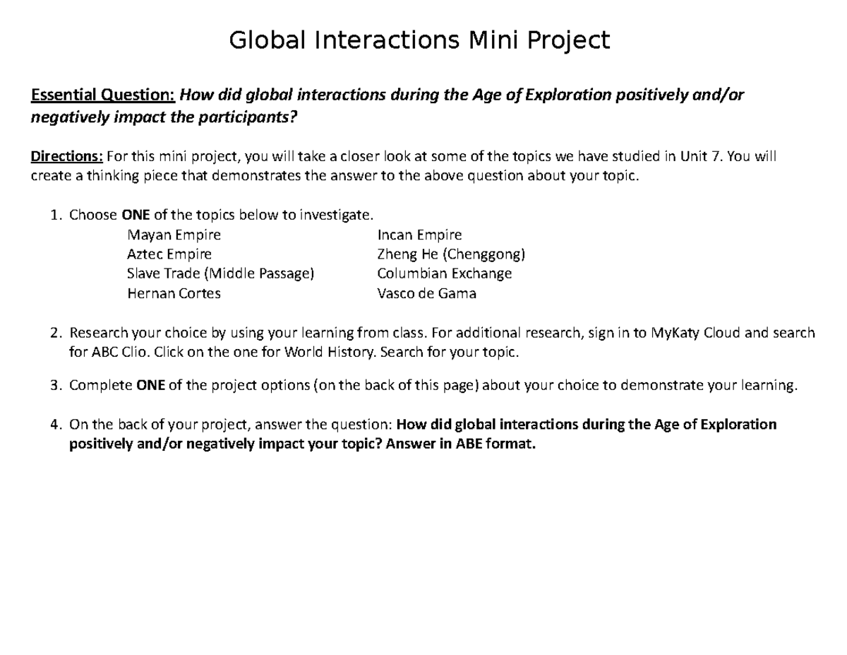 Global Interactions Mini Project-1 - Global Interactions Mini Project ...