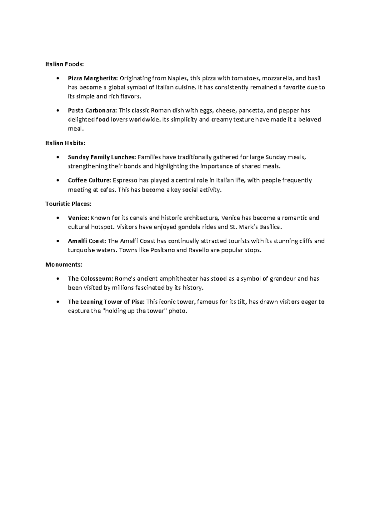 Italian Foods 2 - edfghjk - Italian Foods: • Pizza Margherita ...