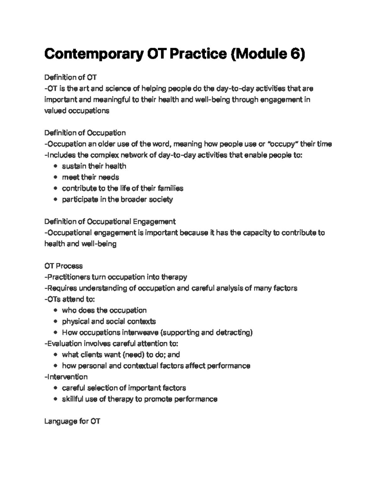 Contemporary OT Practice (Module 6) - C o n te m p o ra r y OT P ra c t ...