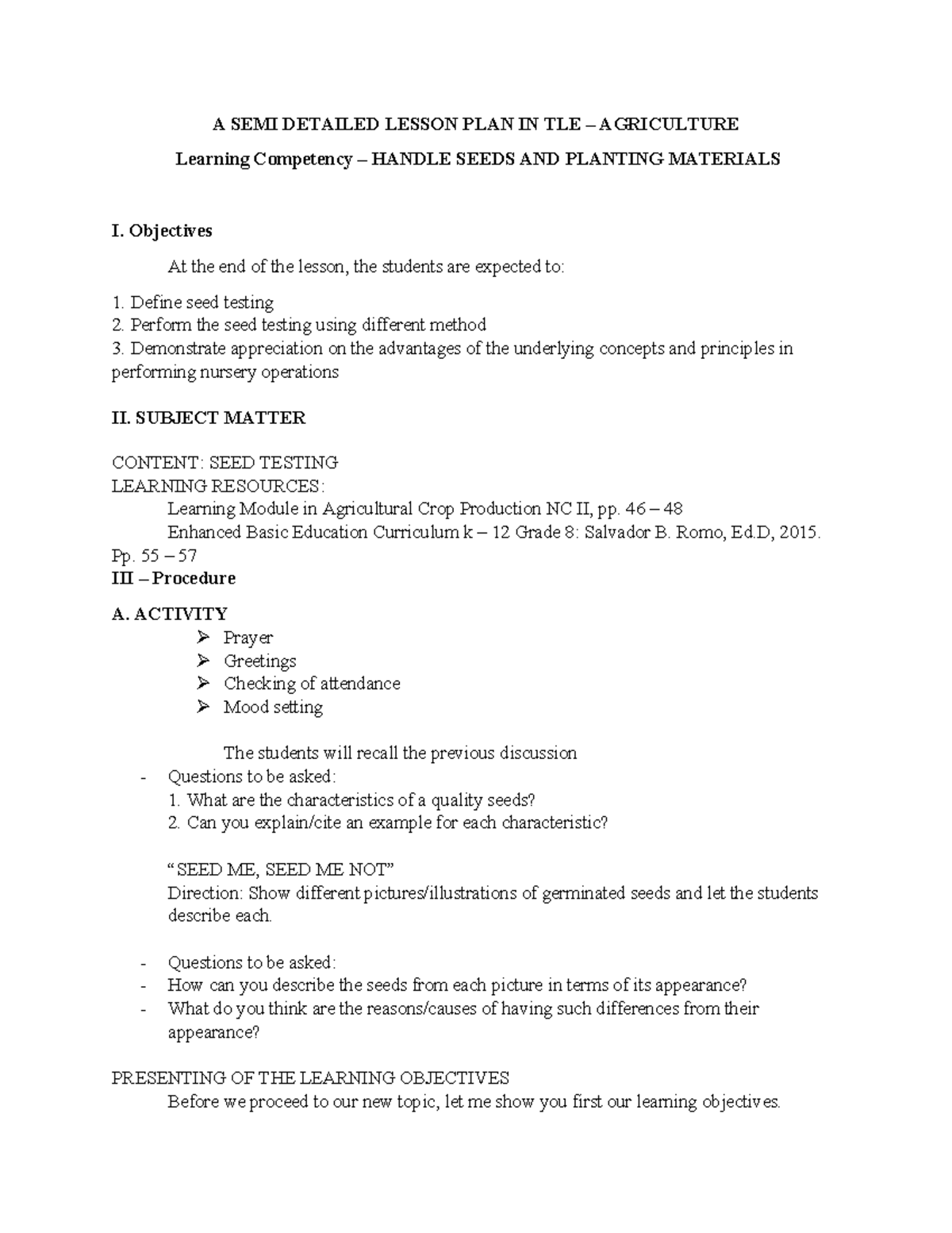 A SEMI Detailed Lesson PLAN IN TLE - A SEMI DETAILED LESSON PLAN IN TLE ...