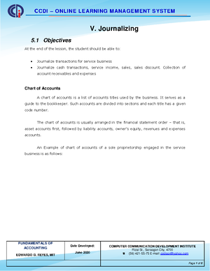 Chapter 5 - Journalizing - Assignment - CCDI – ONLINE LEARNING MANAGEMENT SYSTEM FUNDAMENTALS OF ...