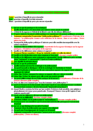 Question Philo exam - QUESTION PHILO 1. Qu’est-ce qui distingue la ...
