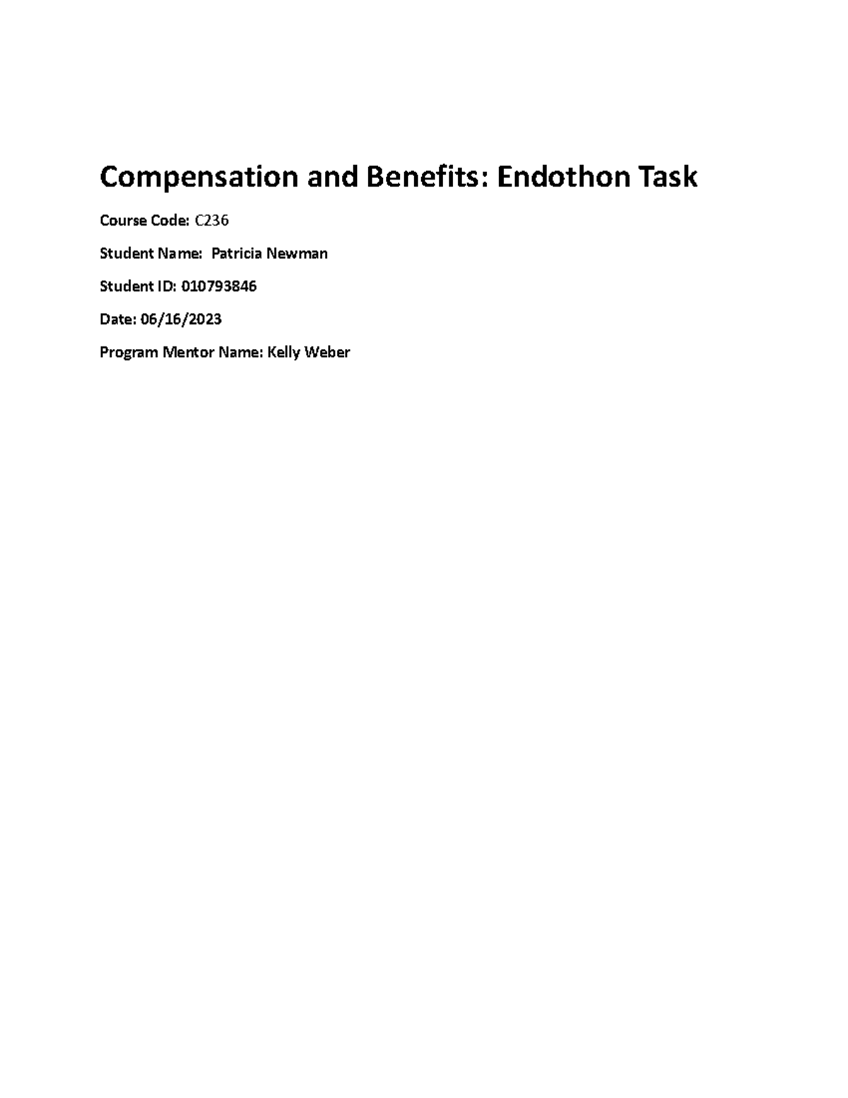 C236 Endothon Task Attempt 1 - Compensation and Benefits: Endothon Task ...