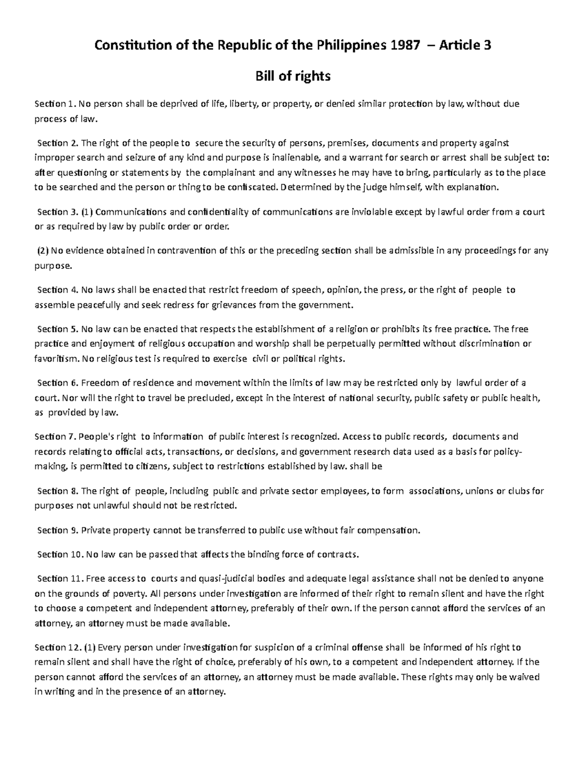 Political science - Human rights - Constitution of the Republic of the ...