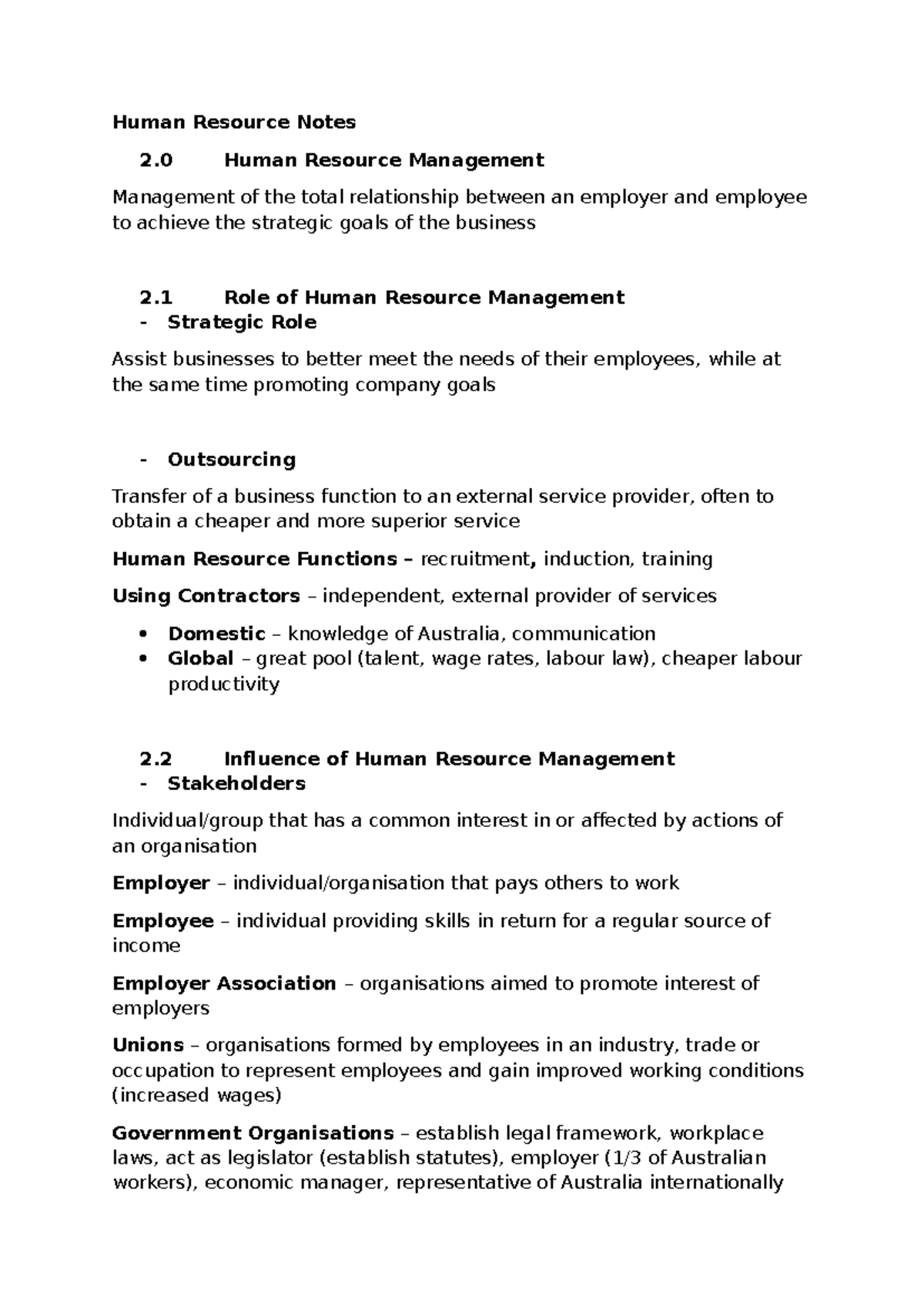 HR Notes - Human Resource Notes 2 Human Resource Management Management ...