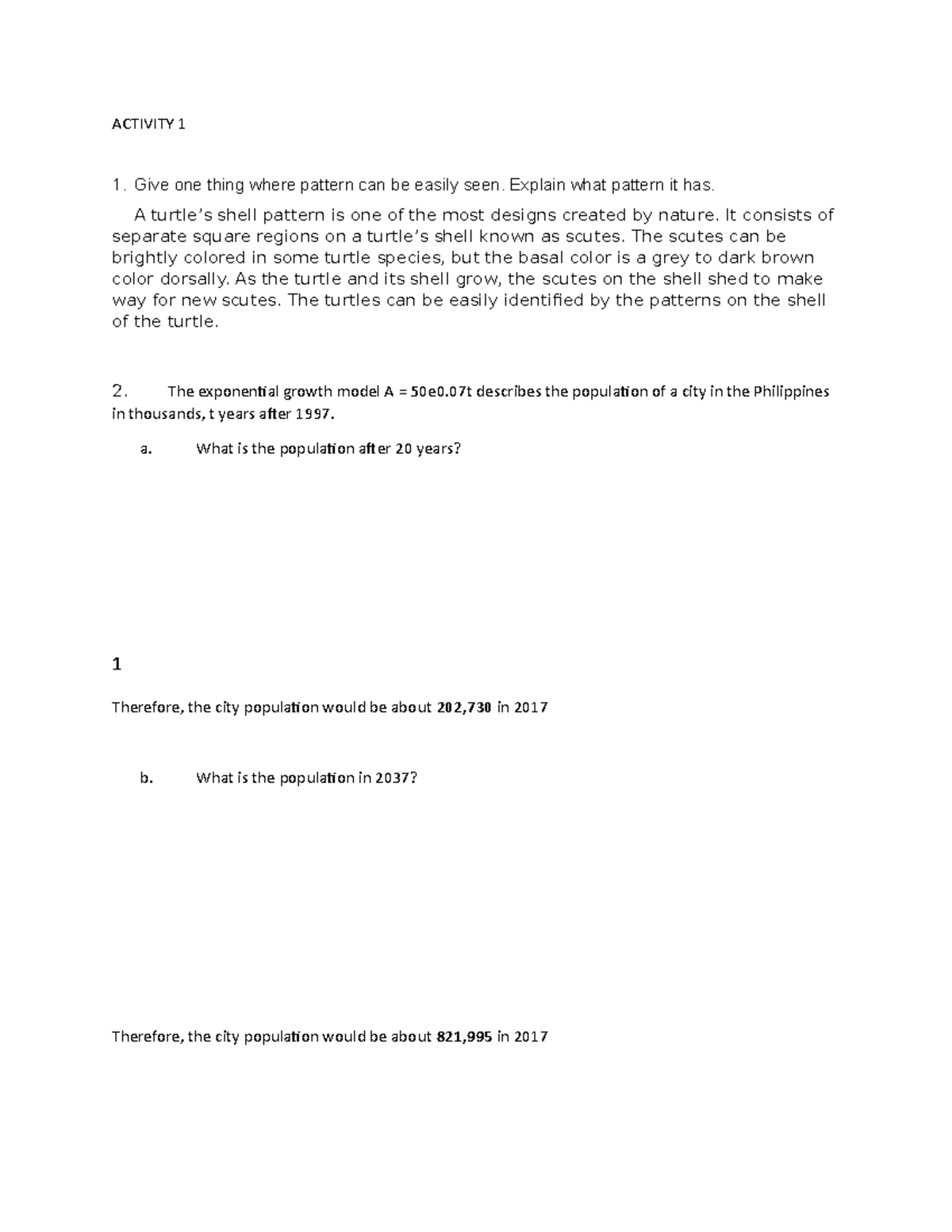 Mmw acts 2-3 - ACTIVITIES - ACTIVITY 1 Give one thing where pattern can ...