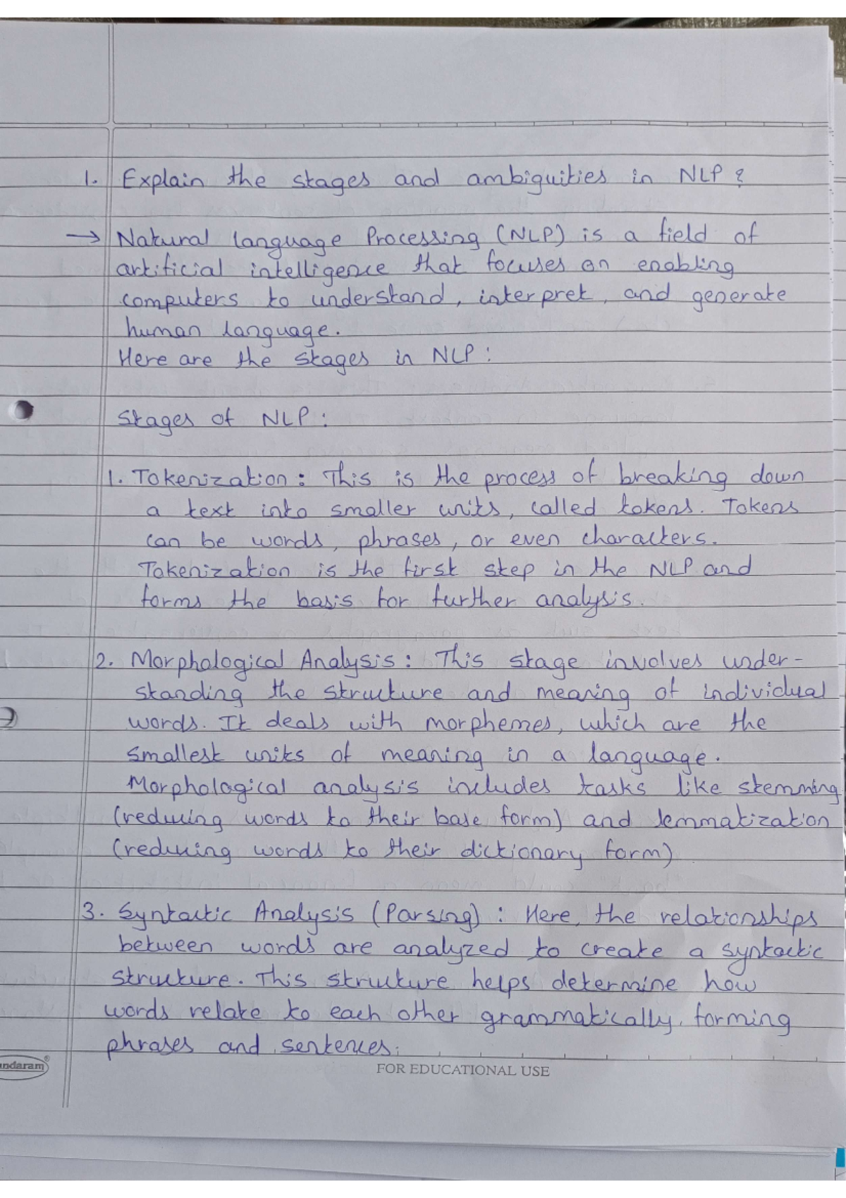 NLP assignment 1 - 1. Explain the stages and ambiquities in NLP ...