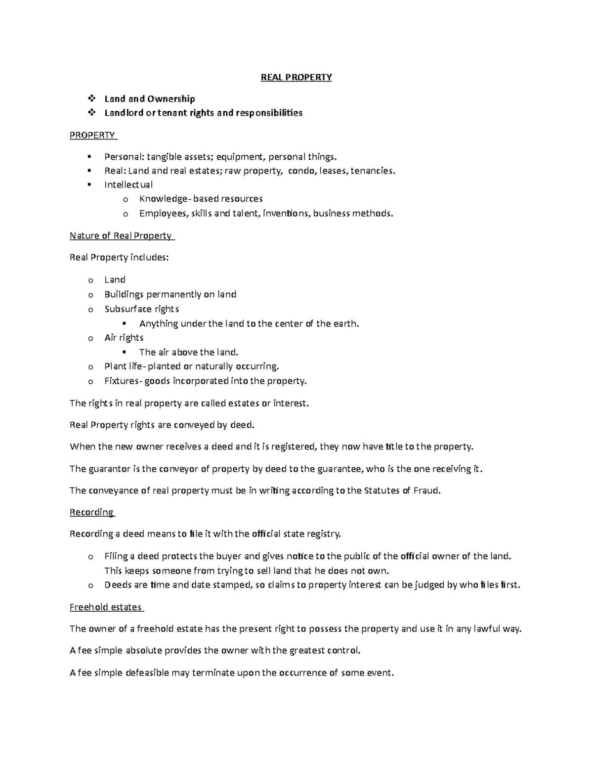 REAL PROPERTY, LAND AND OWNERSHIP - REAL PROPERTY Land and Ownership ...