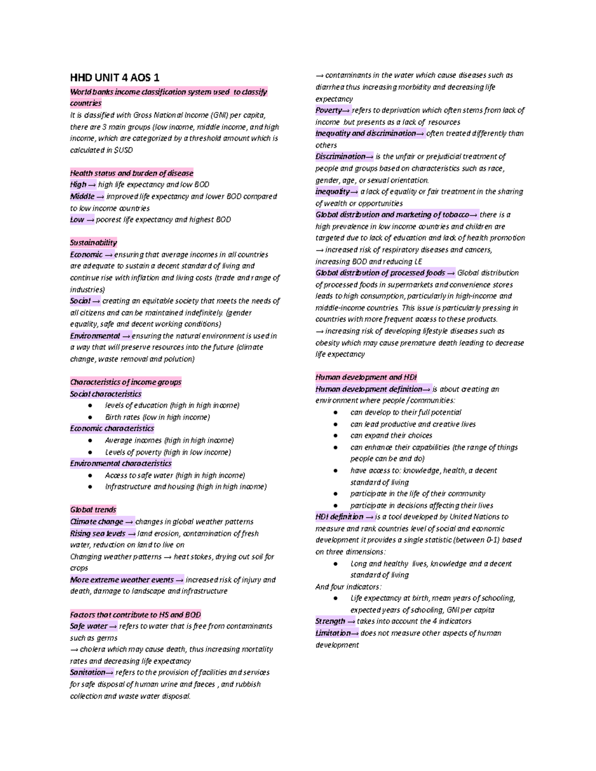 HHD UNIT 4 AOS 1 - notes - HHD UNIT 4 AOS 1 World banks income ...