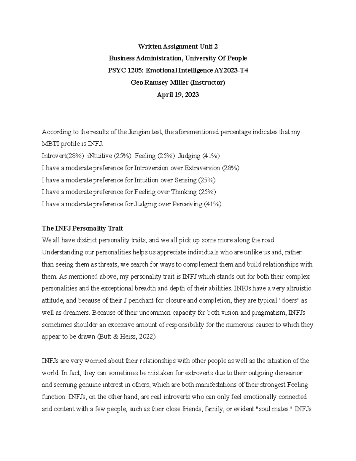 Unit 2 Written Assignment PSYC 1205 Emotional intelligence - Written Assignment Unit 2 Business ...