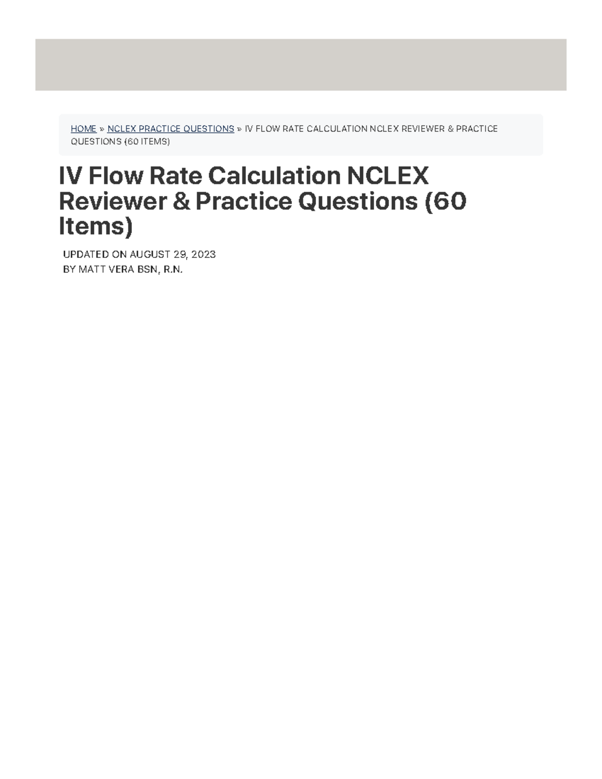 IV Flow Rate Calculation Reviewer & Quiz (60 Questions) - Nurseslabs ...