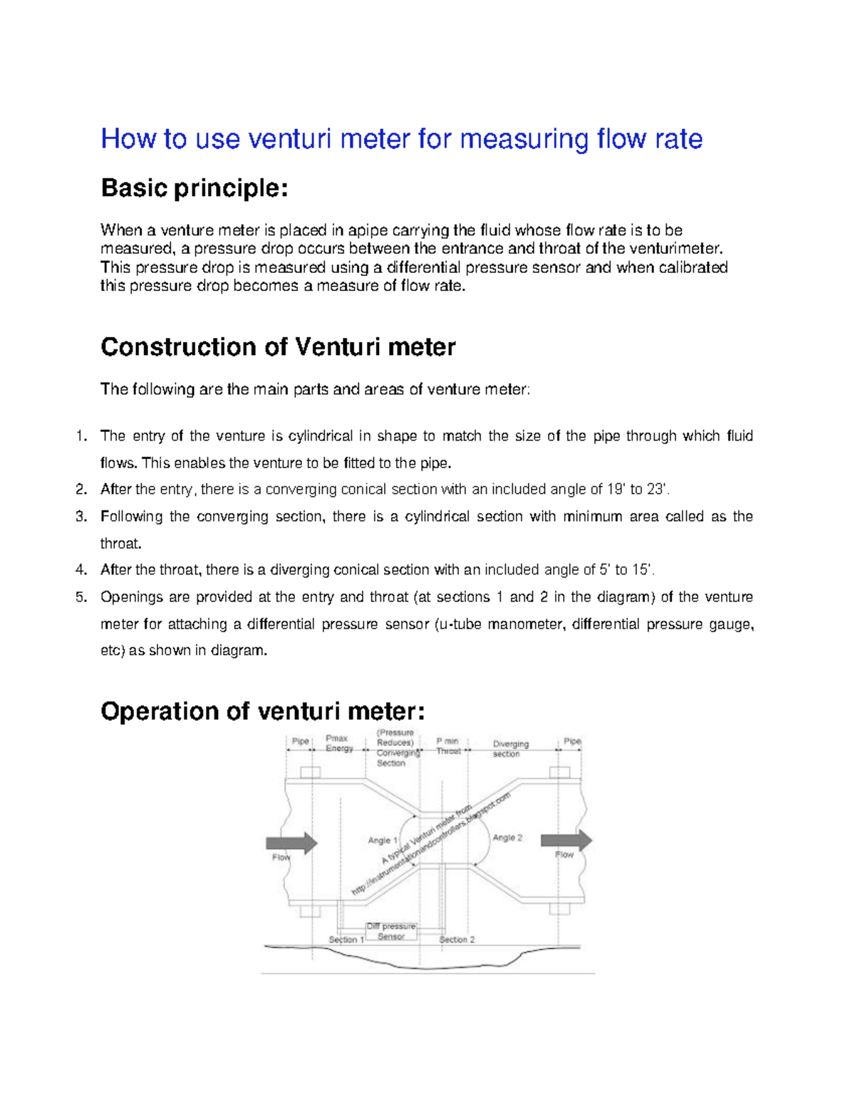 How to use venturi meter for measuring flow rate - This pressure drop ...