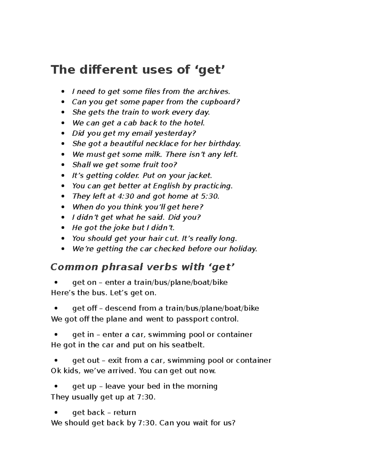 GET the different uses of - The different uses of ‘get’ I need to get ...