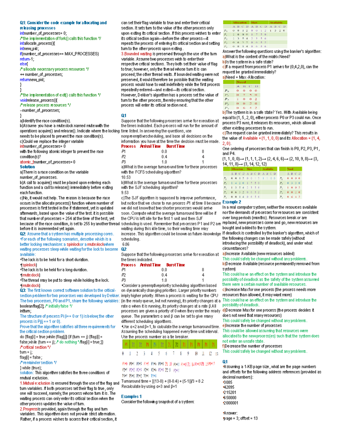 Operating Systems Exam Review Notes - Q1: Consider the code example for ...