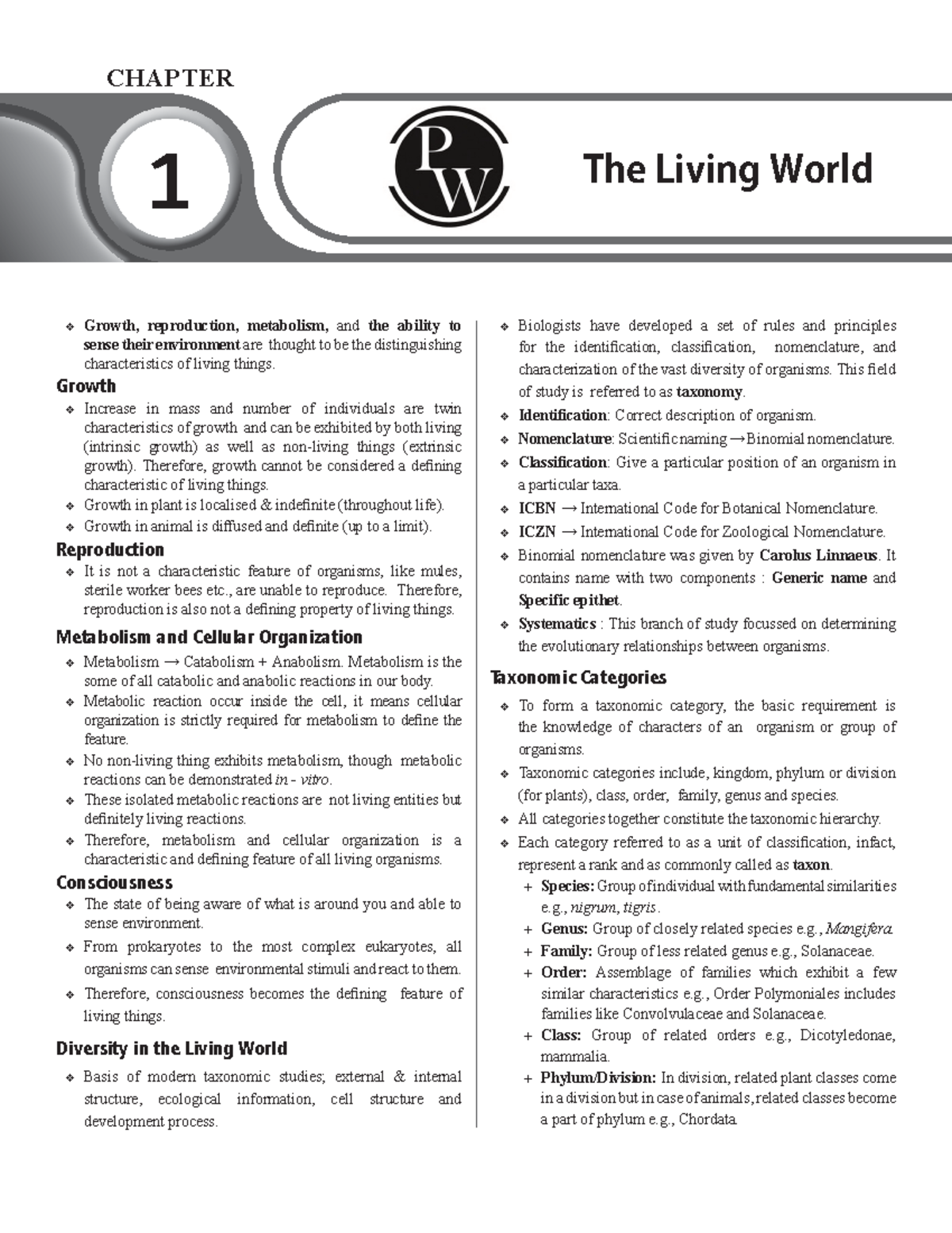 Botany short - Summary Anatomy - CHAPTER 1 The Living World Growth ...