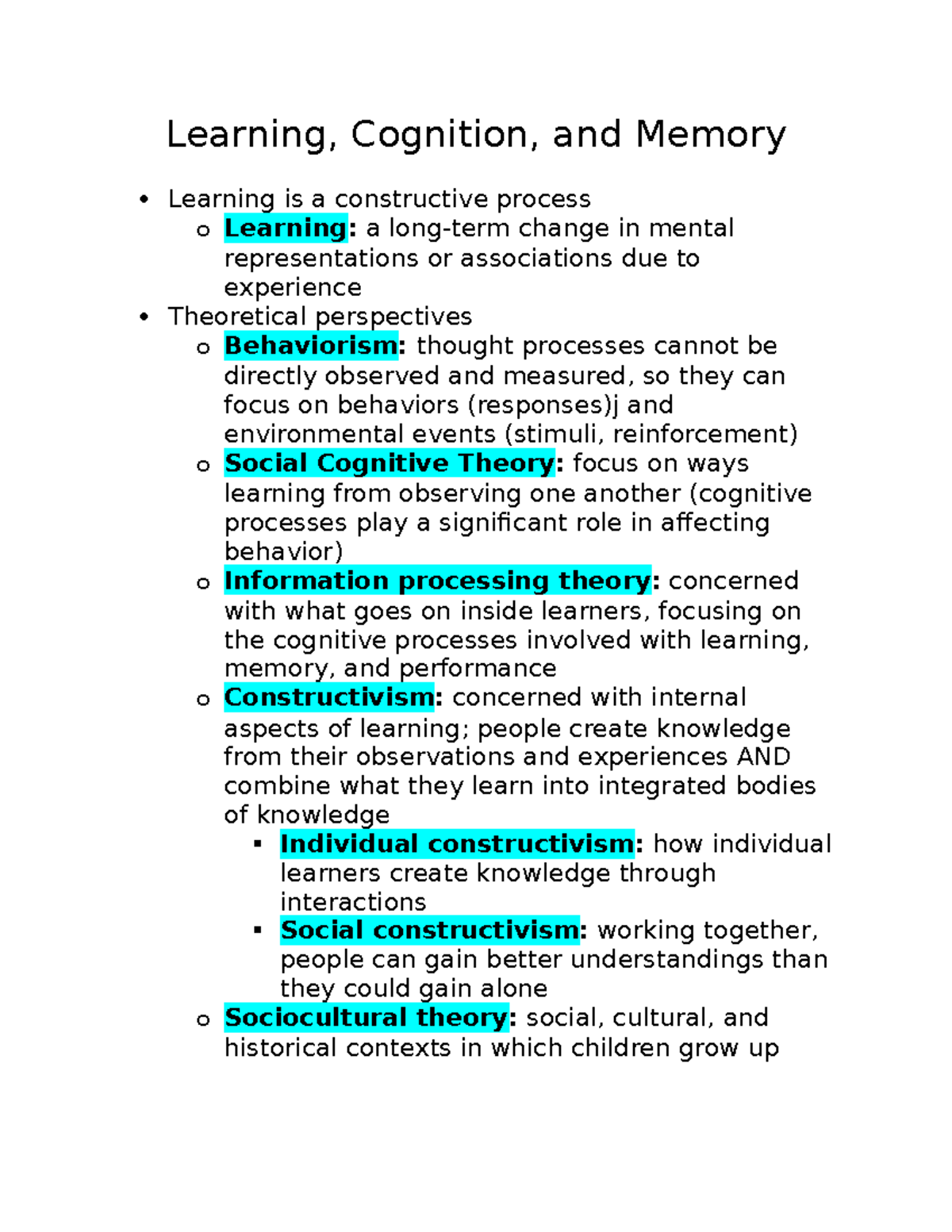 EPS 300 Chapters 2 and 3 Notes - Learning, Cognition, and Memory ...