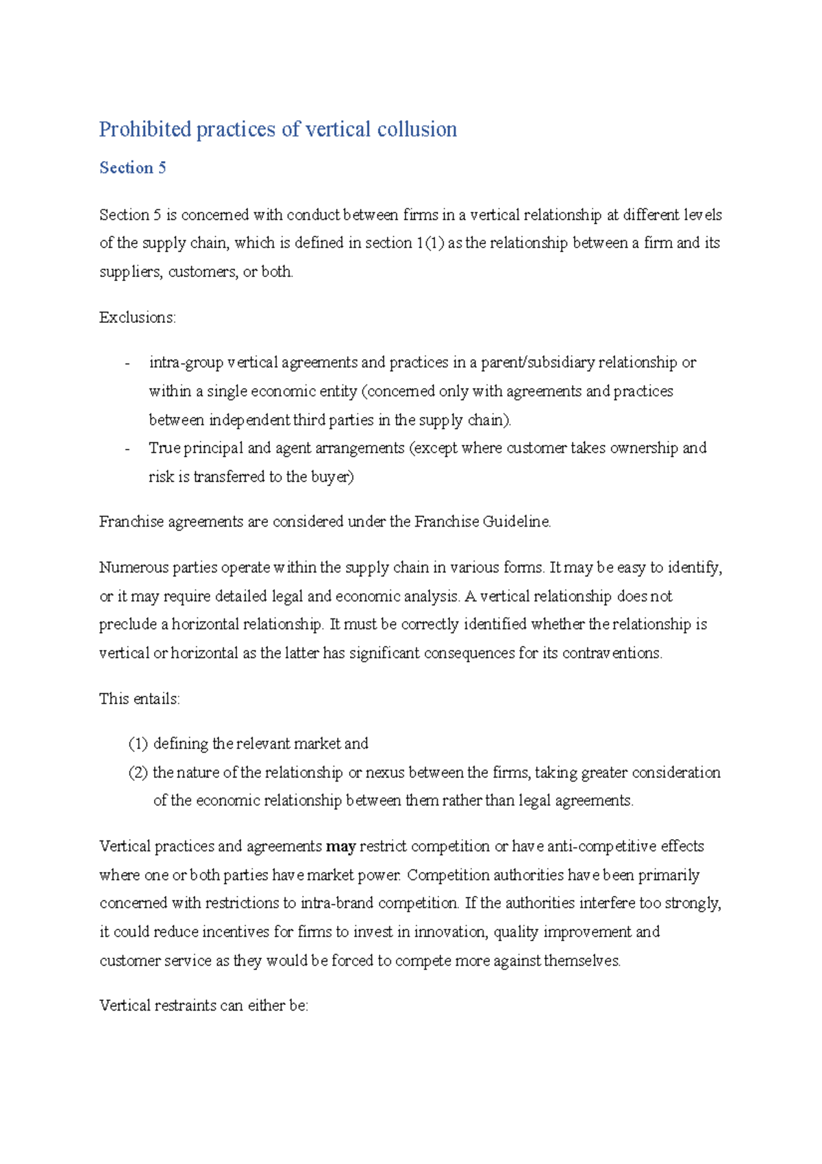 Prohibited practices of vertical collusion - Exclusions: intra-group ...
