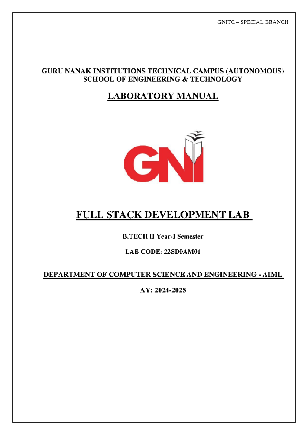 AIML ( Sample) - FULL Stack Development LAB Manual - GURU NANAK ...