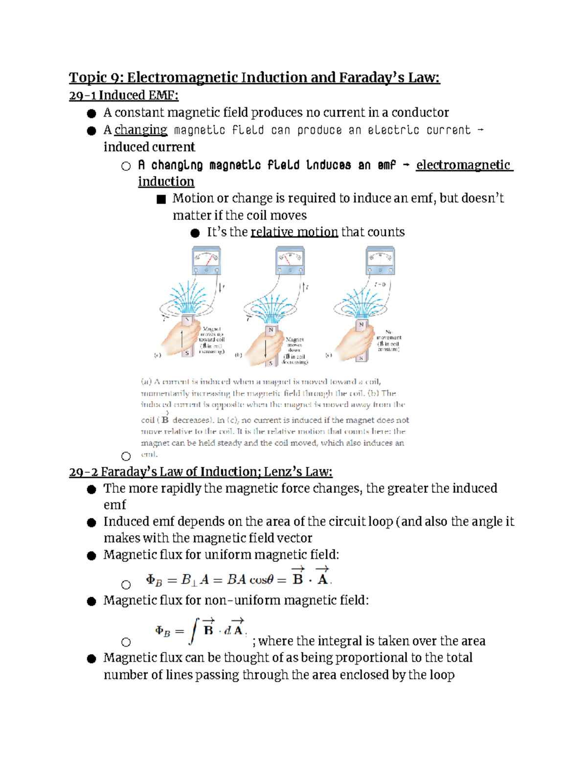 Topic 9 Electromagnetic Induction and Faraday's Law - Studocu