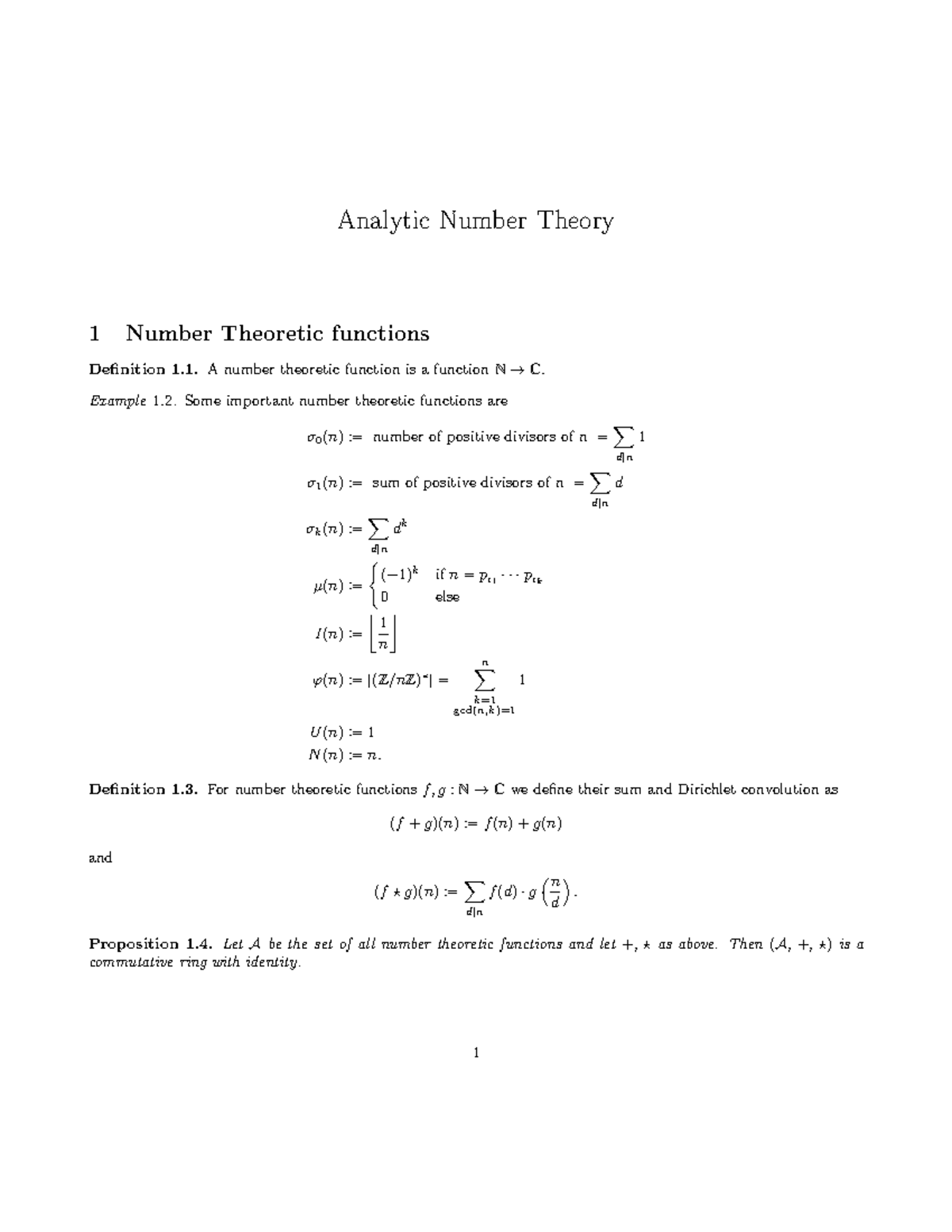 VO Analytic Number Theory - Uni Wien - Studocu