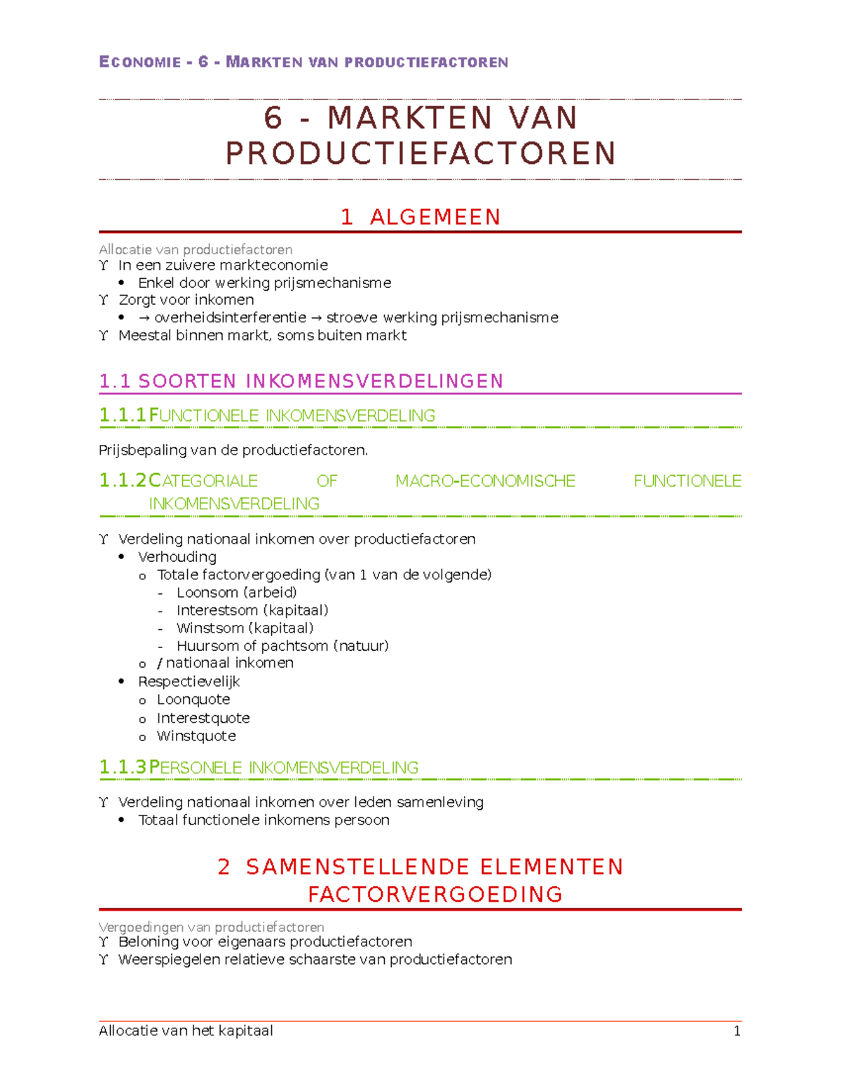 Economie - Samenvatting - 6 - Markten van productiefactoren - ECONOMIE ...