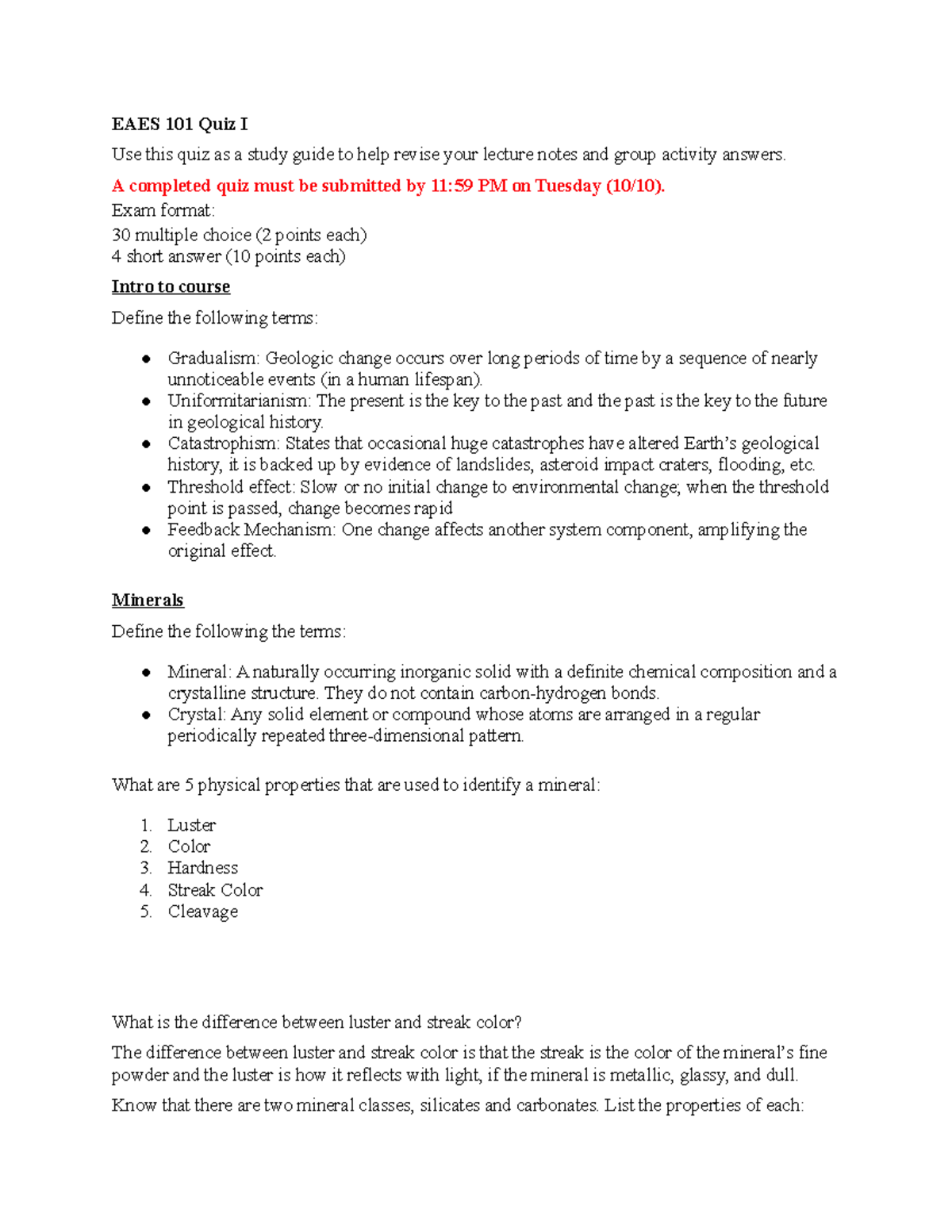 Quiz #1 - Midterm Material - EAES 101 Quiz I Use this quiz as a study ...