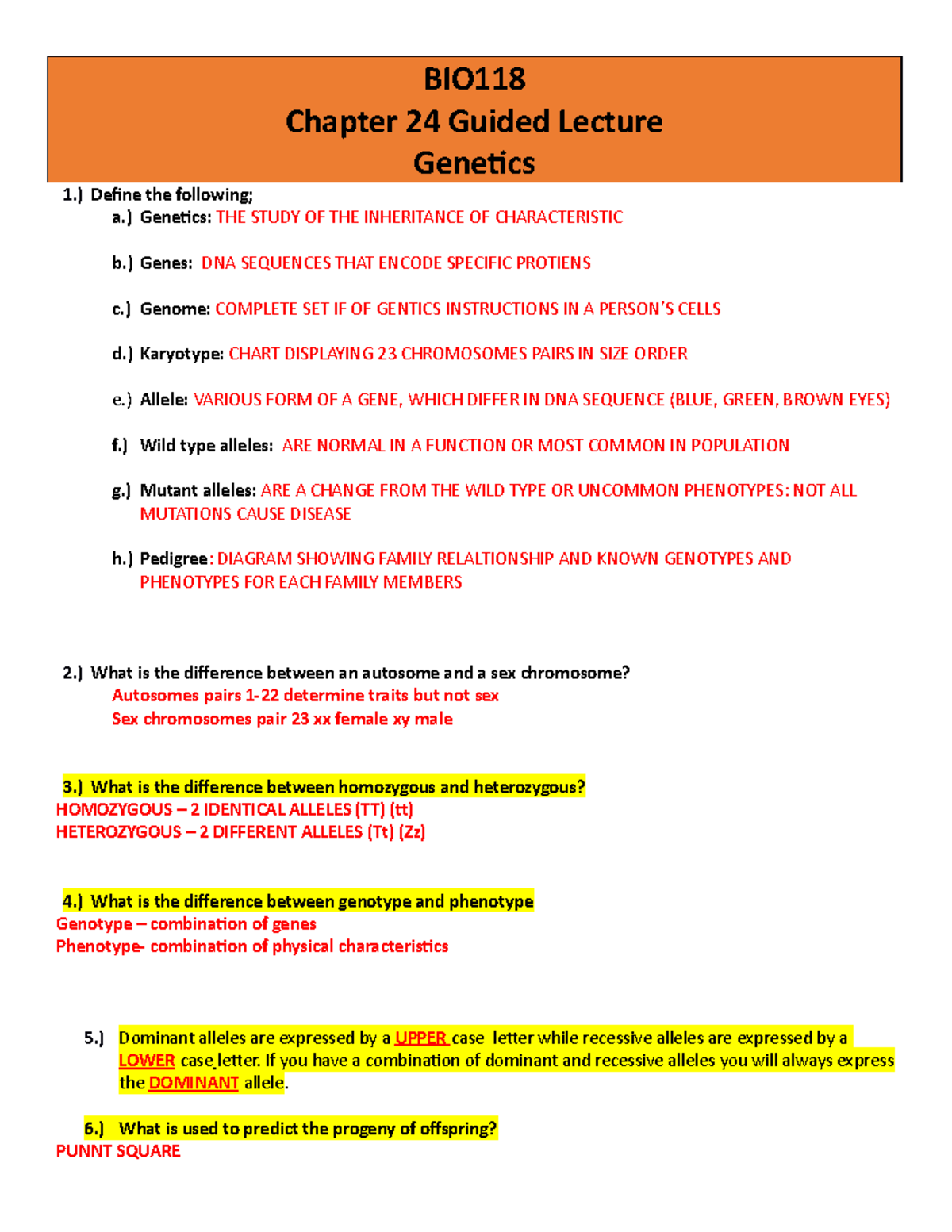 Chaptet 24 bio 118 genectic - BIO Chapter 24 Guided Lecture Genetics 1 ...