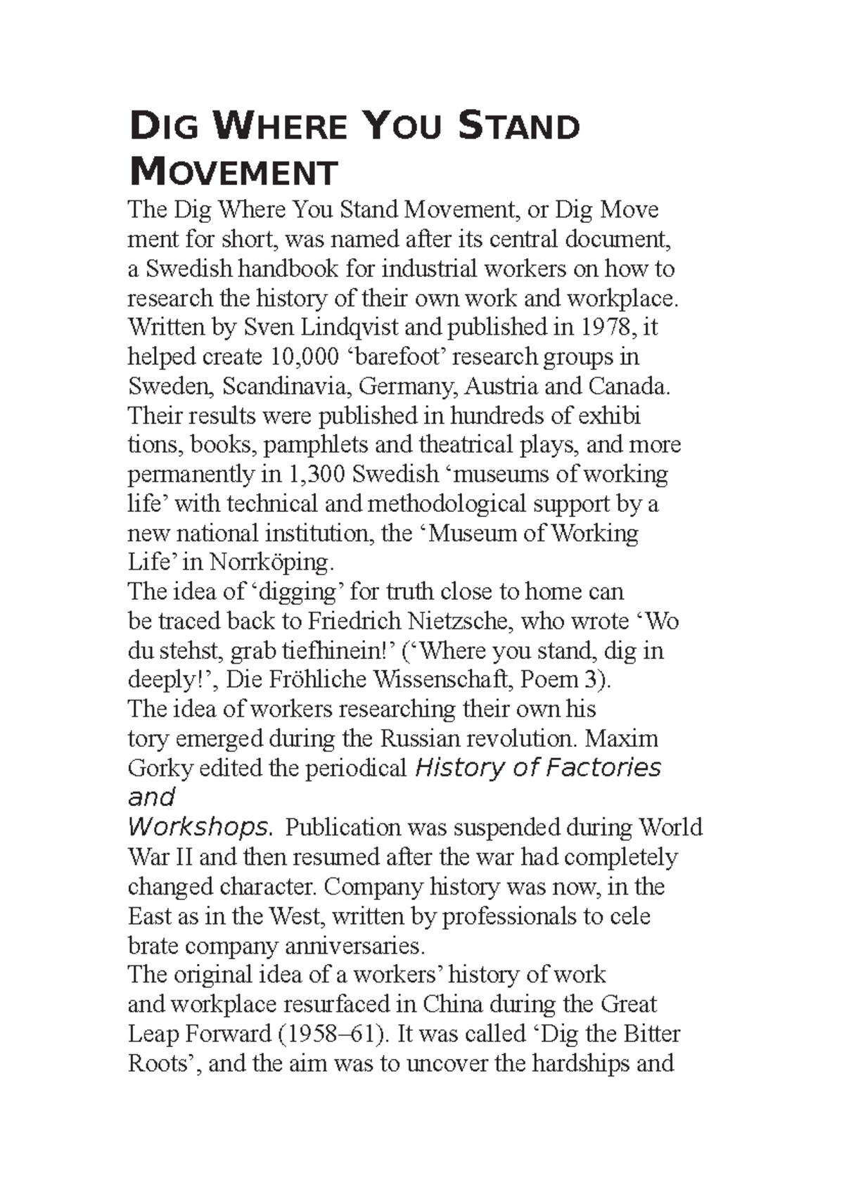 DIG Where YOU Stand Movement - DIG WHERE YOU STAND MOVEMENT The Dig ...