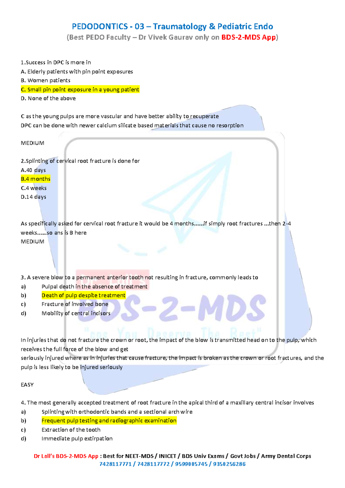 QB - PEDO - 03 - Traumatology & Pediatric Endo - (Best PEDO Faculty ...