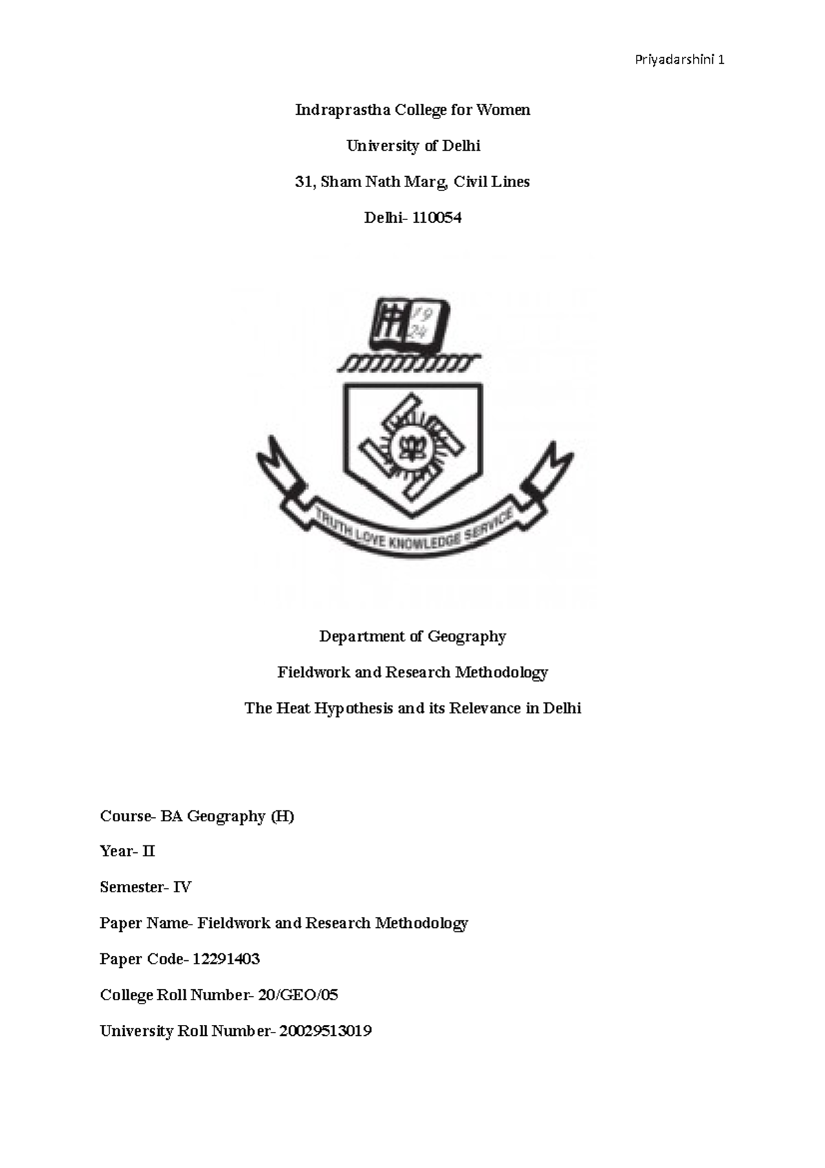 FWRM file - filework - Indraprastha College for Women University of ...