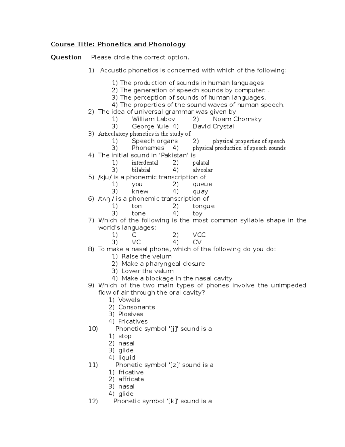 Phonetics and Phonology - Course Title: Phonetics and Phonology ...