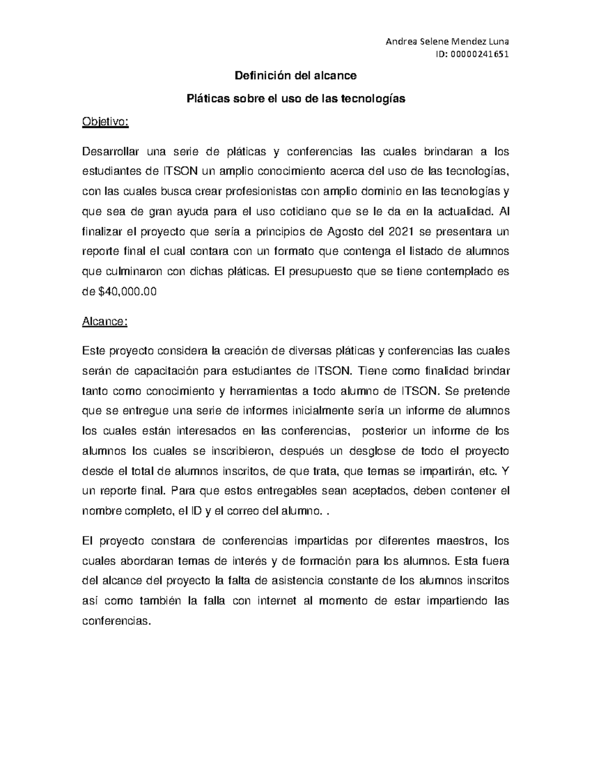 Actividad 11 - Definición del alcance - Andrea Selene Mendez Luna ID ...