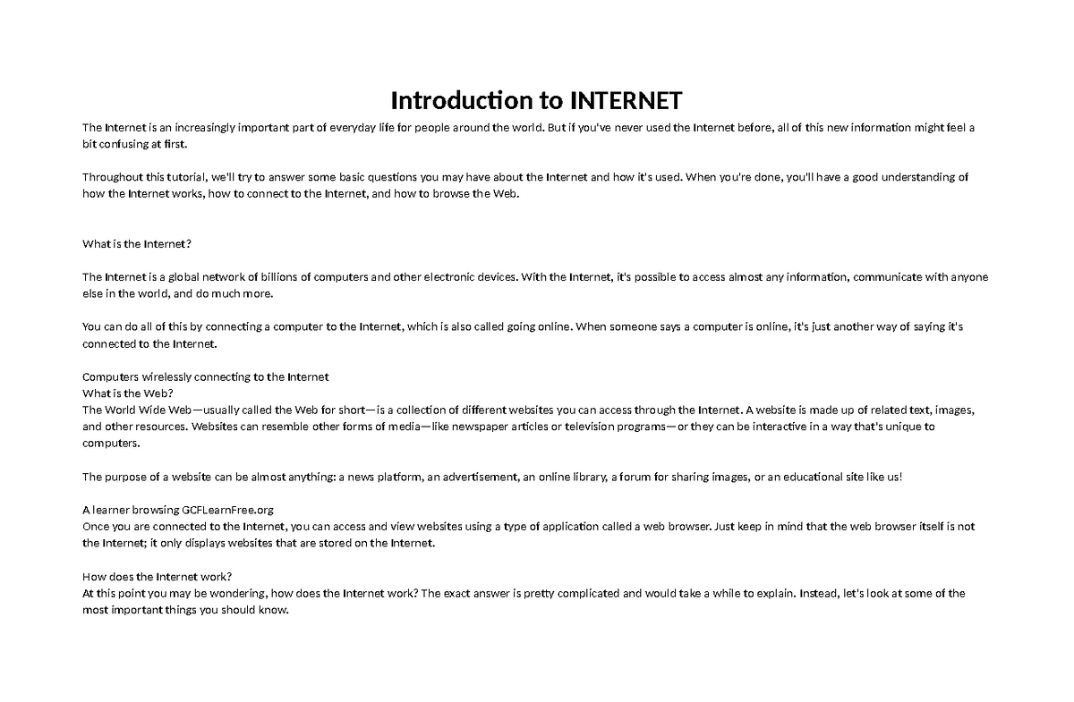 Introduction to Internet - Introduction to INTERNET The Internet is an ...