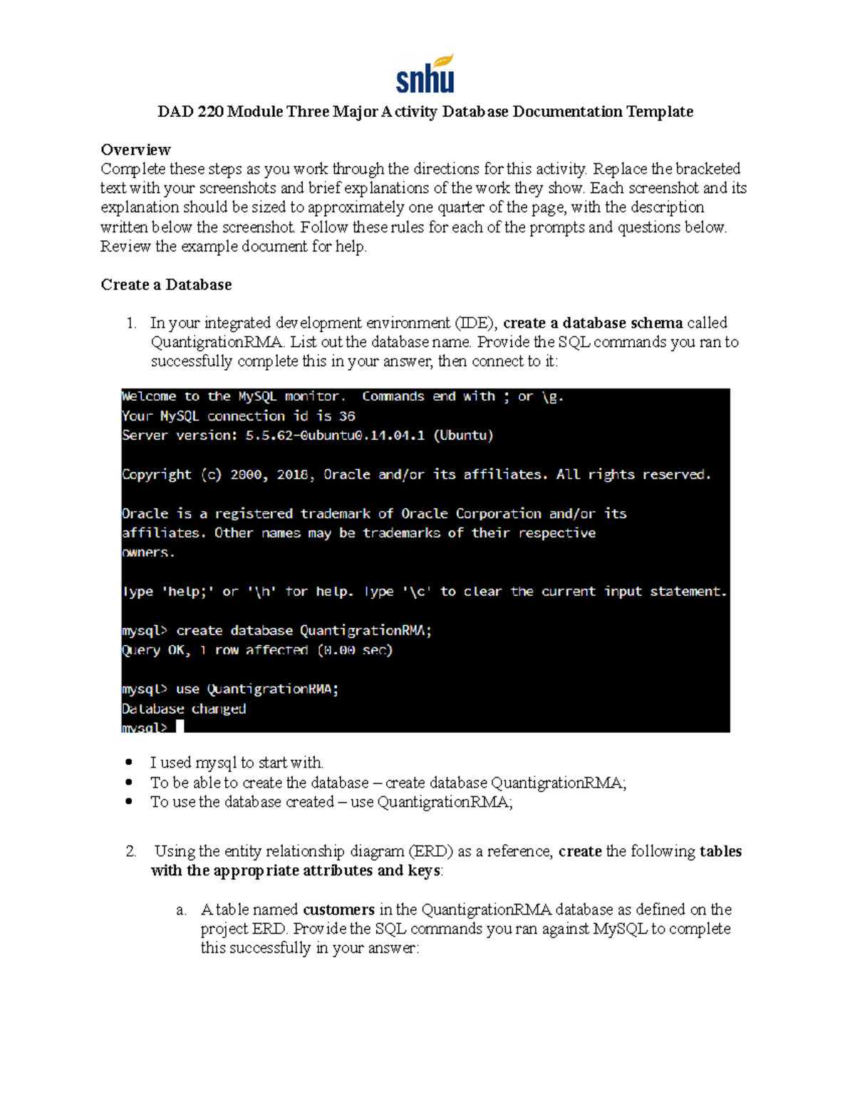 Meece, Stewart DAD 220 Module Three Major Activity Database Documentation Template - Studocu
