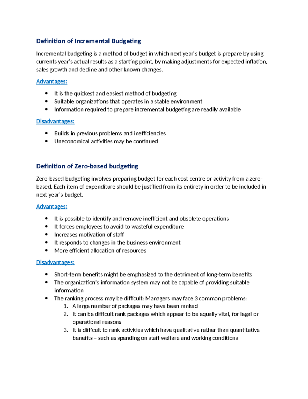 Definition of Incremental,Zero based budgeting - Definition of ...