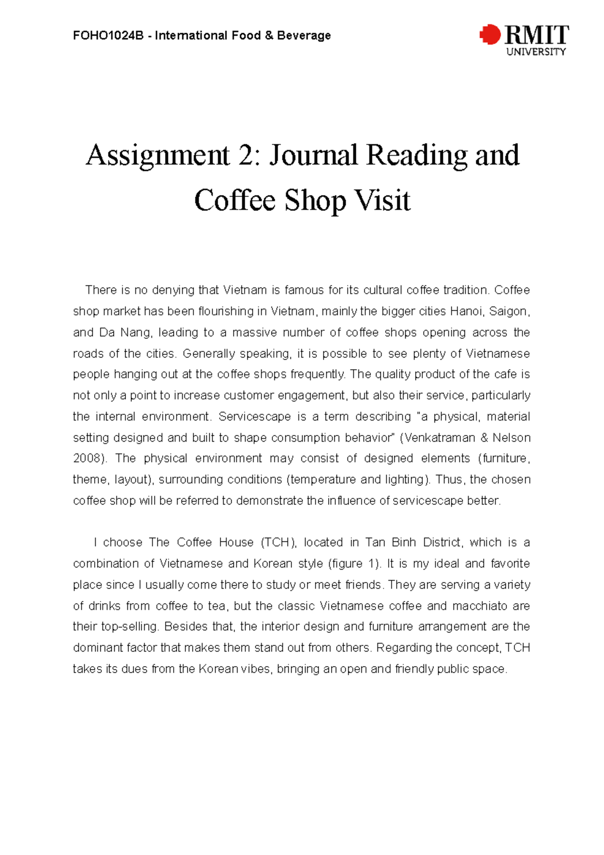 F&B individual assignment - Assignment 2: Journal Reading and Coffee ...
