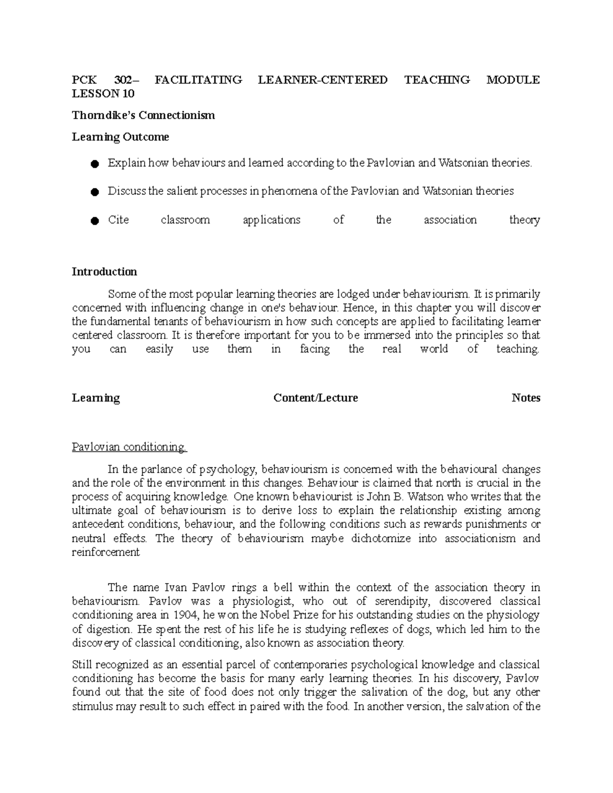 Thorndike’s Connectionism - PCK 302– FACILITATING LEARNER-CENTERED ...